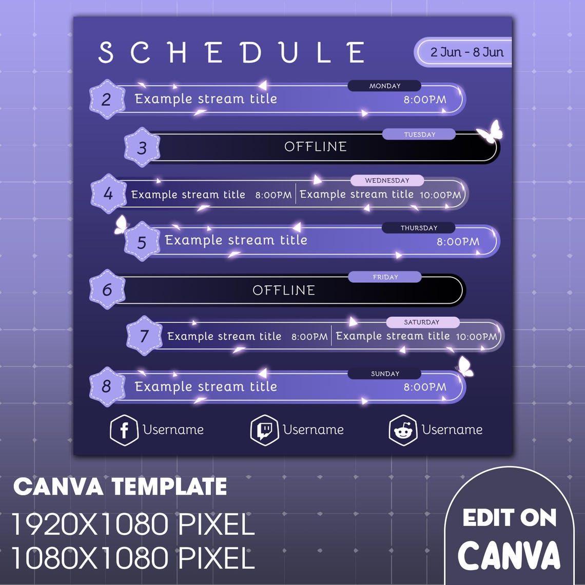 Purple Theme Stream Schedule | Vtuber Schedule | Weekly Schedule for Streamers | Celestial ...