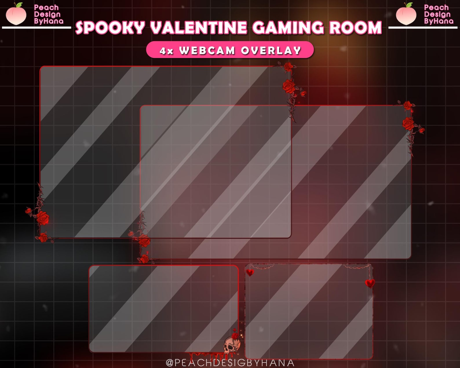 Animated Dark Love Webcam Overlay – Red Roses Skull Gothic Webcam ...