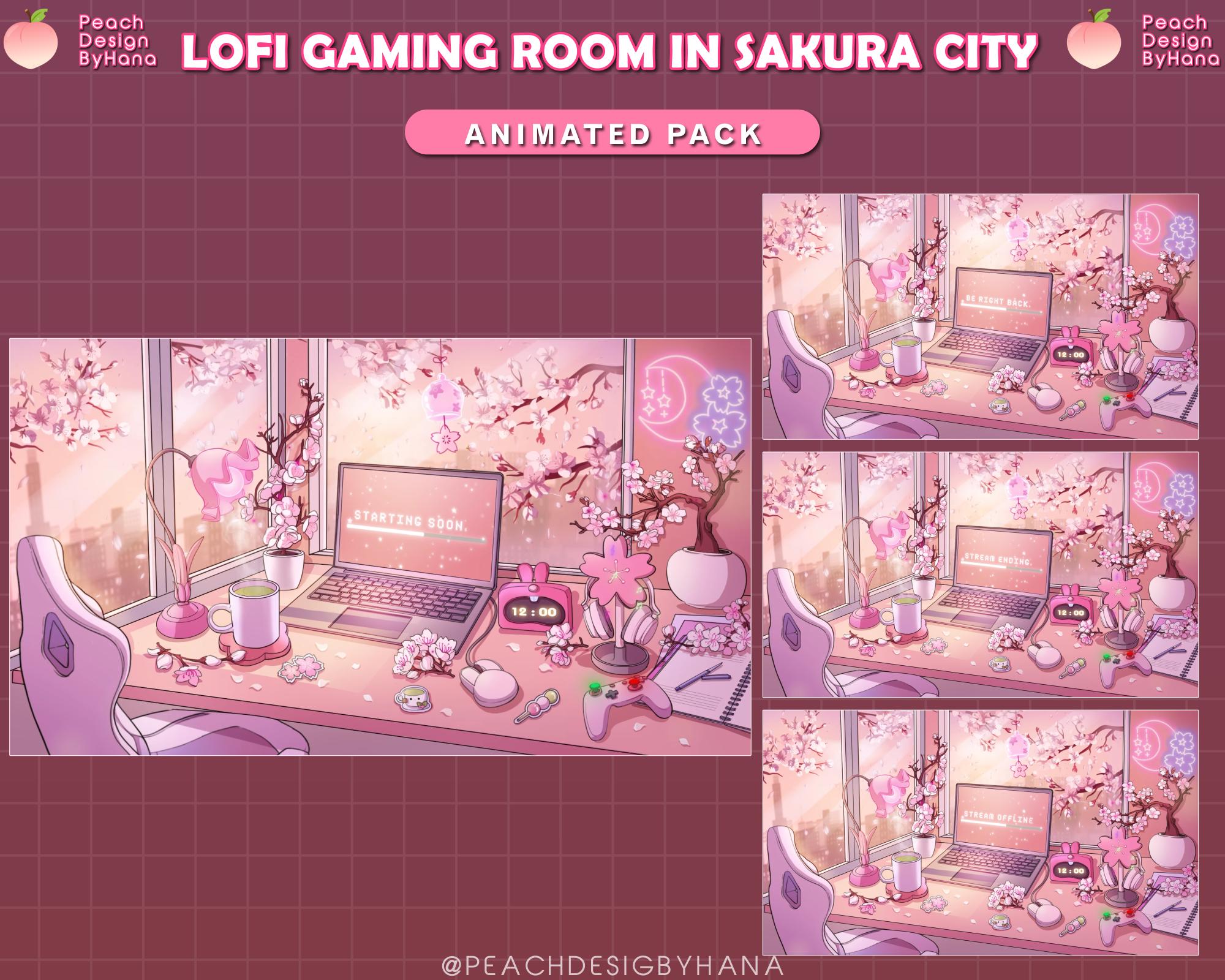 Animated Twitch Overlay Lofi Gaming Room in Sakura City - Cherry ...