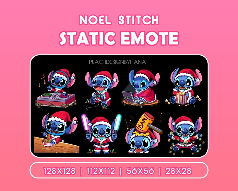 8x Christmas Stitch Emote for Twitch, Youtube, Discord. Funny Stitch ...