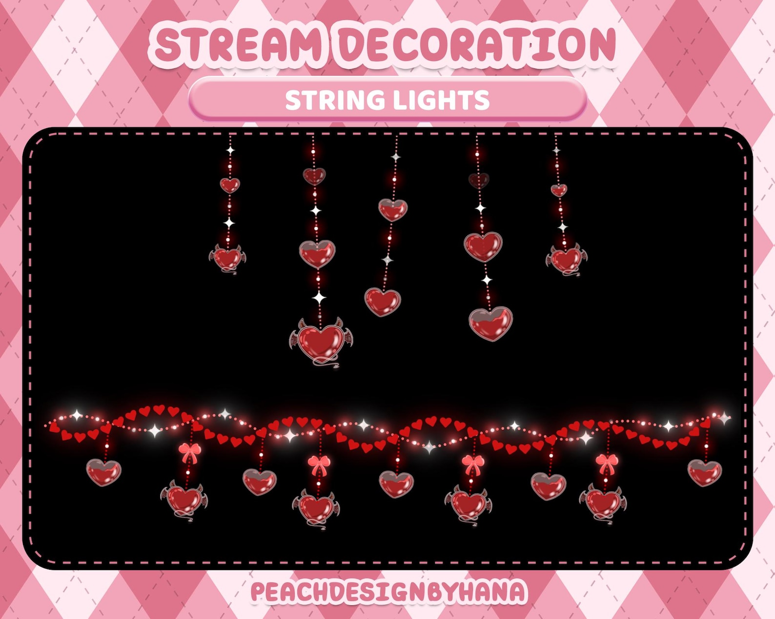 Animated Glowing Liquid Heart String Light Stream Overlay | Romantic ...