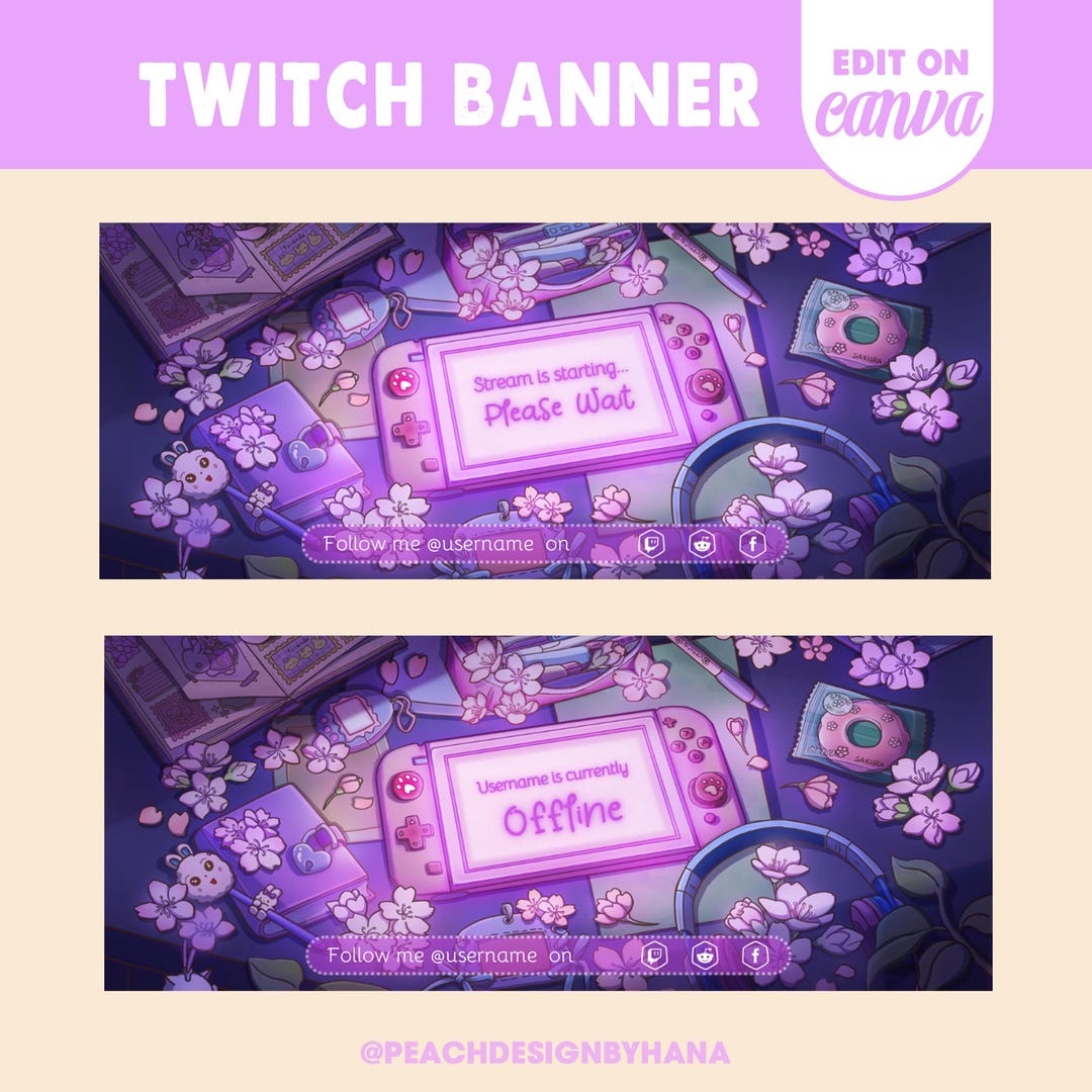 Twitch Banner Template | Lo-fi Gaming Controller With Sakura | Pink ...