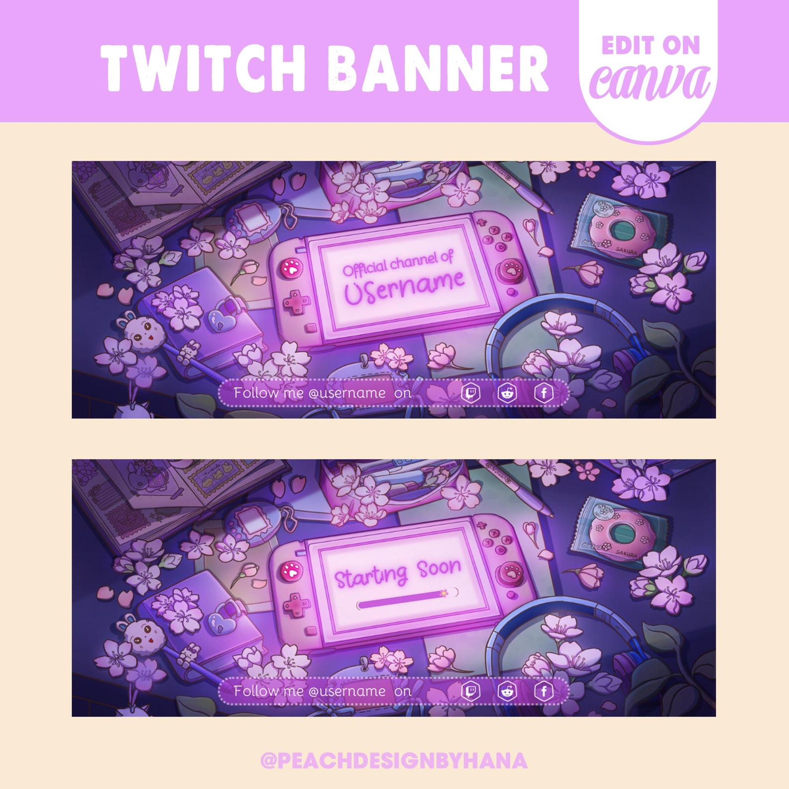 Twitch Banner Template | Lo-fi Gaming Controller With Sakura | Pink ...