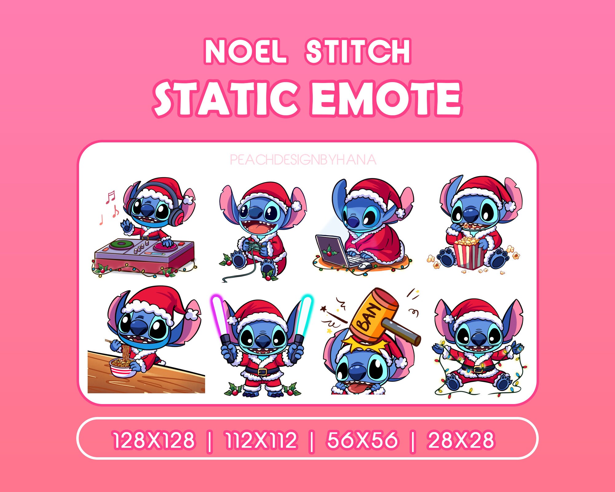 8x Christmas Stitch Emote for Twitch, Youtube, Discord. Funny Stitch ...
