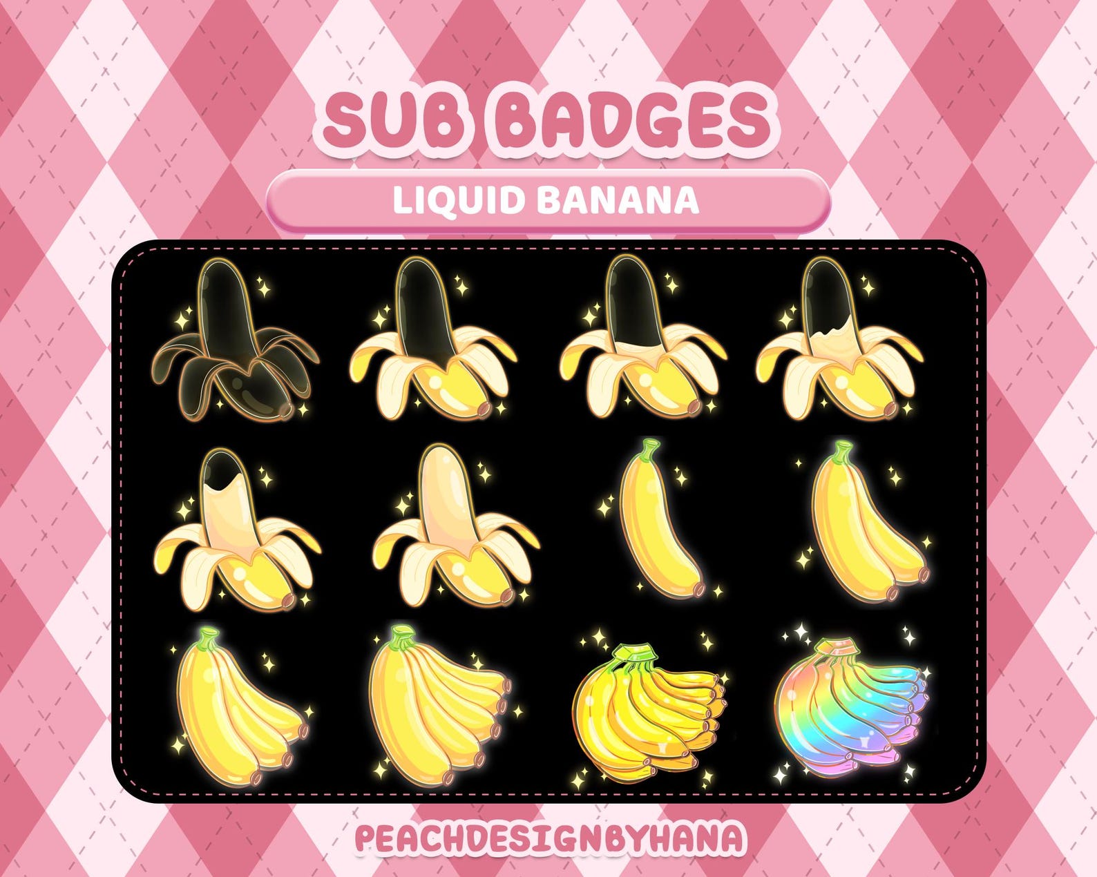 12 Liquid Banana Twitch Sub Badges| Yellow Fruit Bit Badge for ...
