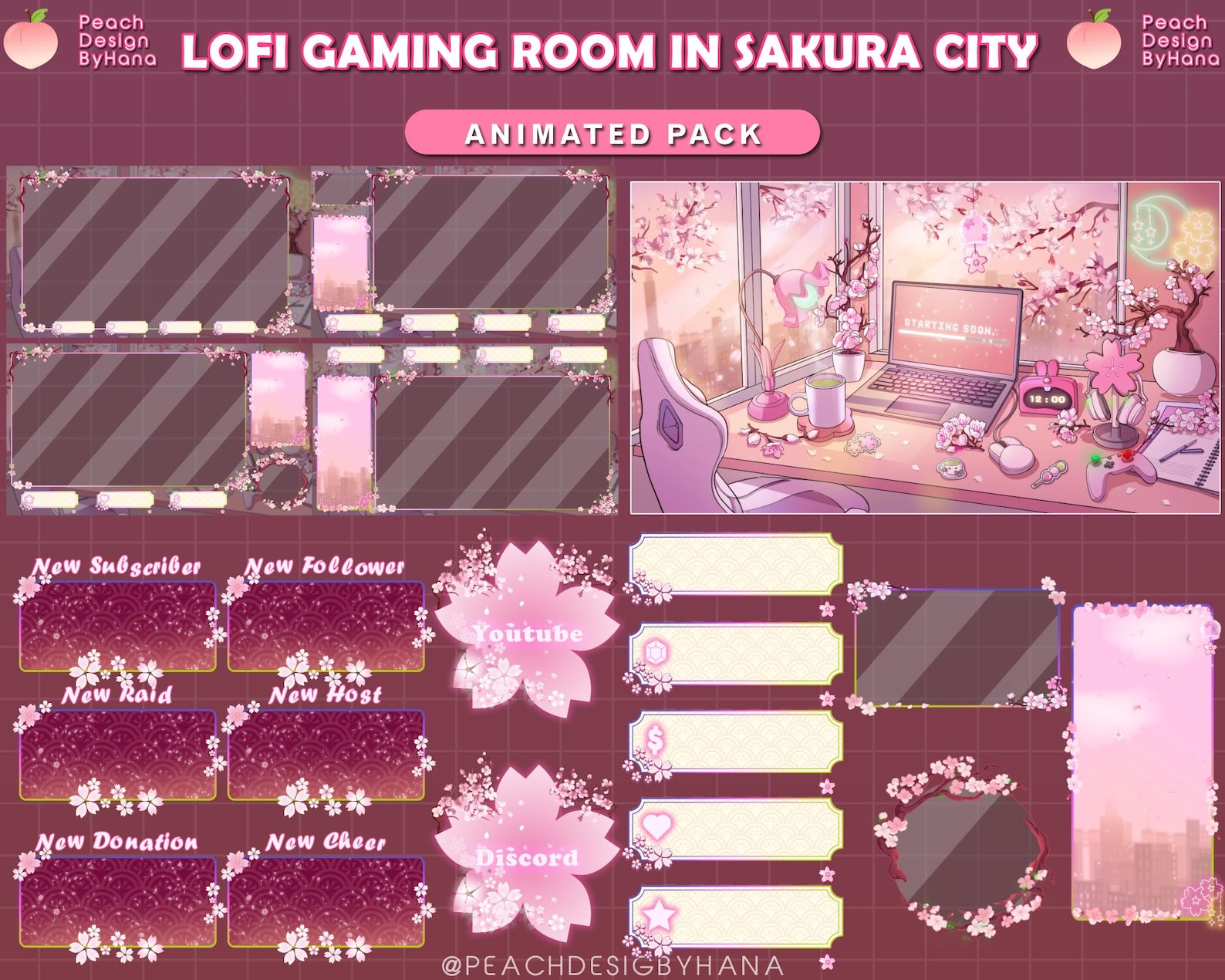 Animated Twitch Overlay Lofi Gaming Room in Sakura City - Cherry ...