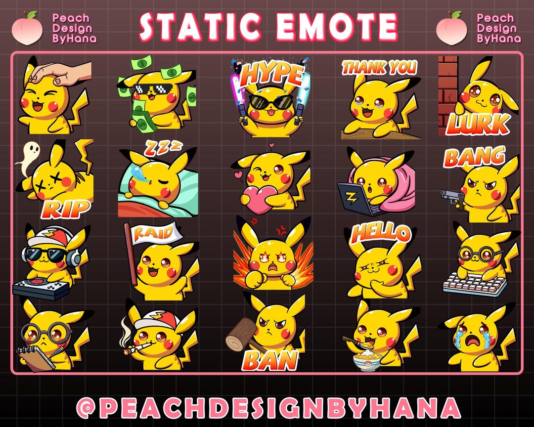 Pikachu Twitch Emote Pack | Cute Pokémon Static Emotes for Streamer ...