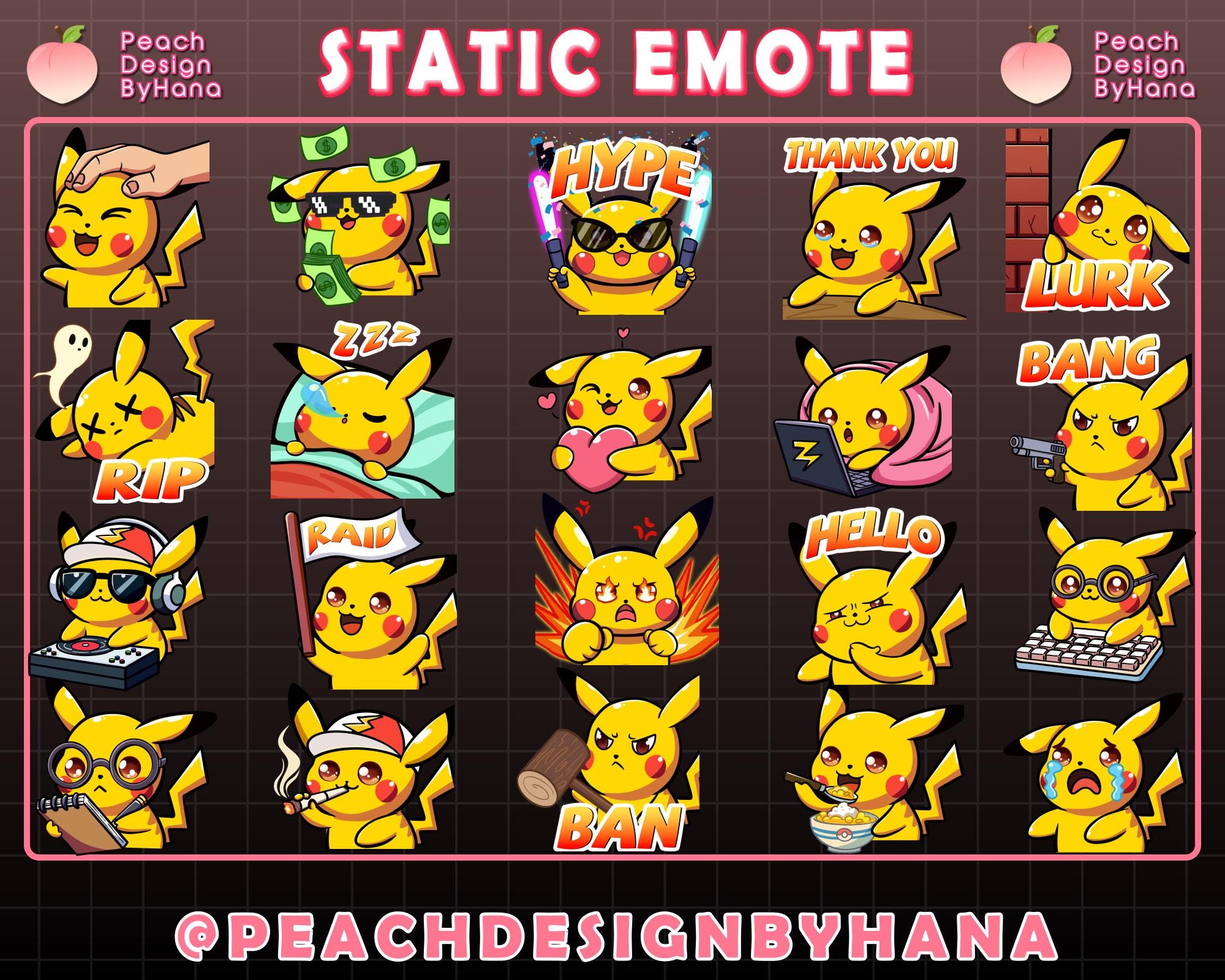 Pikachu Twitch Emote Pack | Cute Pokémon Static Emotes for Streamer ...