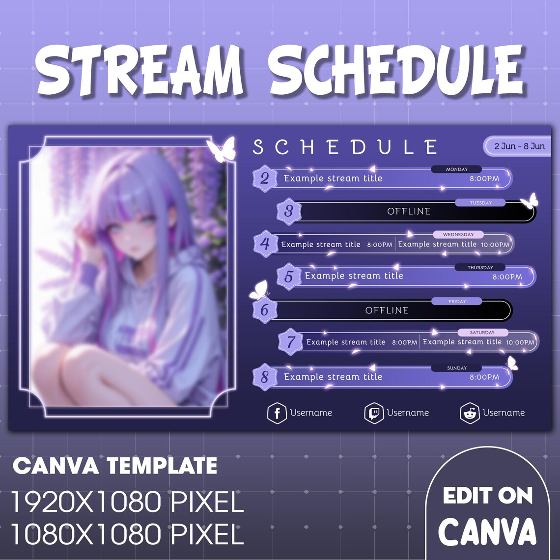 Purple Theme Stream Schedule | Vtuber Schedule | Weekly Schedule for Streamers | Celestial ...