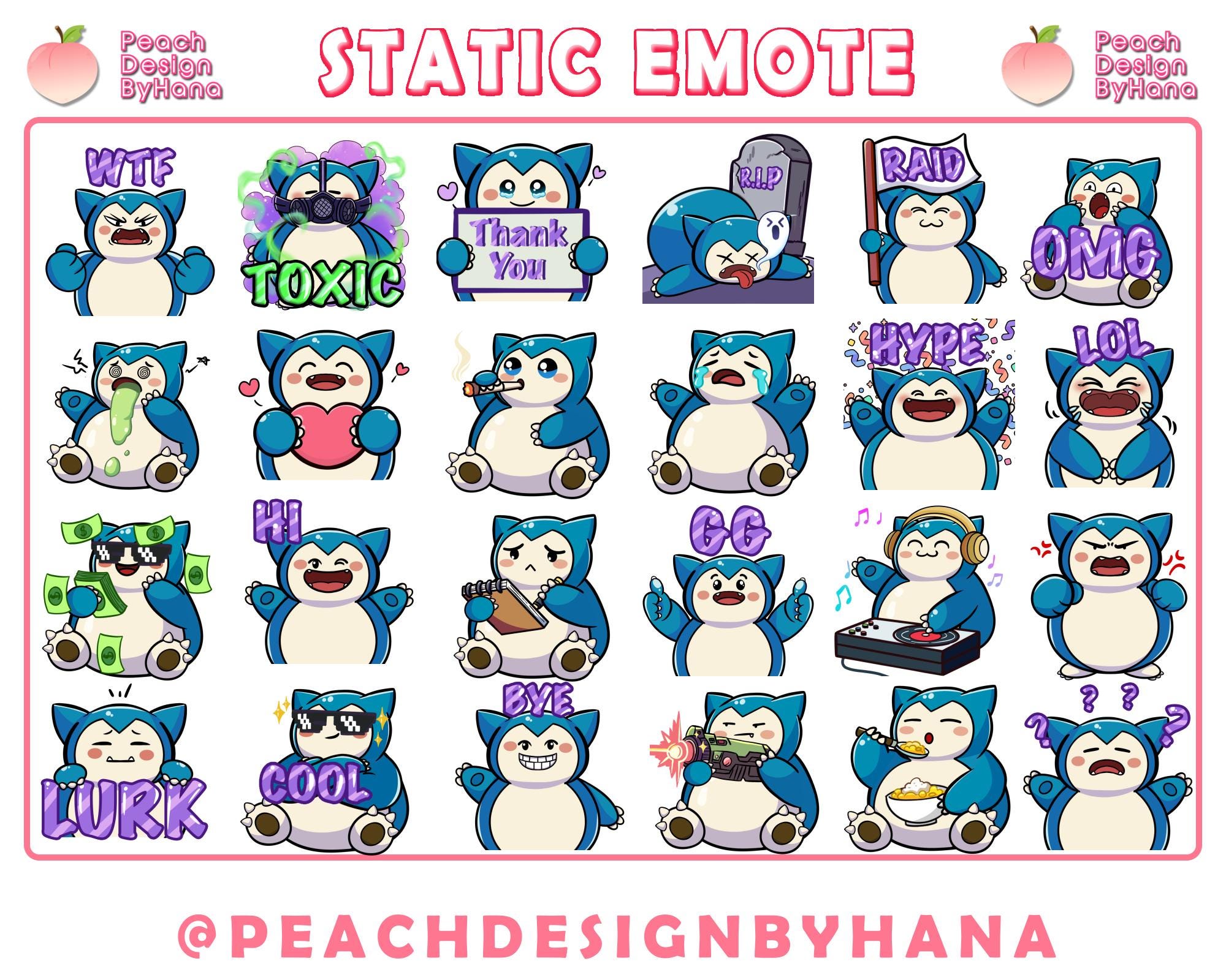 Snorlax Twitch Emote Pack | Cute Pokémon Static Emotes for Streamer ...