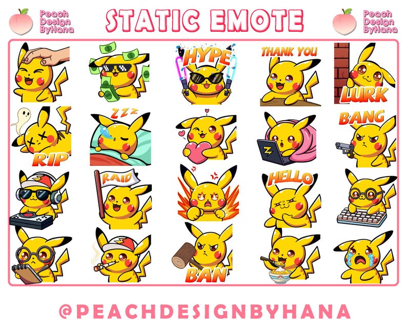 Pikachu Twitch Emote Pack | Cute Pokémon Static Emotes for Streamer ...