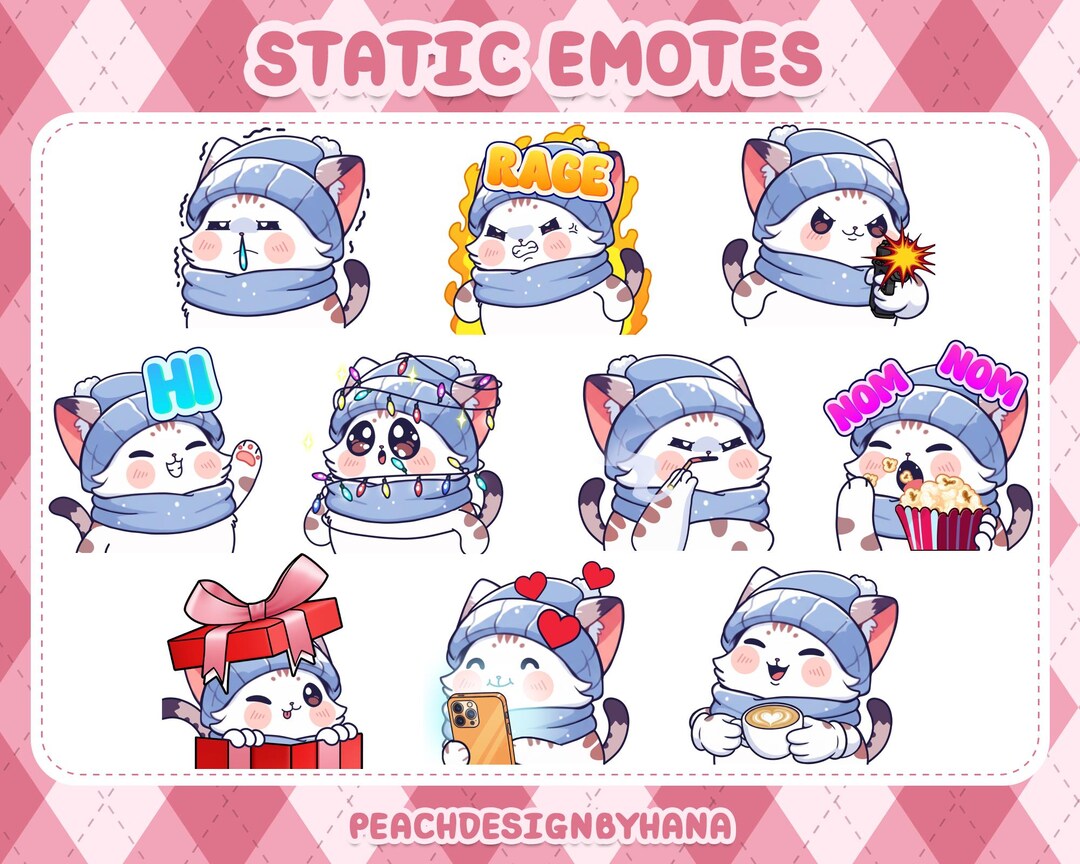 10 Blue Beanie Cat Emotes for Twitch, Youtube, Discord | Cat Sticker ...