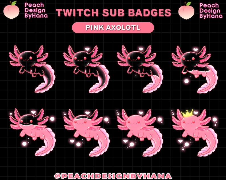 8x Pink Axolotl Liquid Sub Badges for Twitch, Youtube and Discord ...