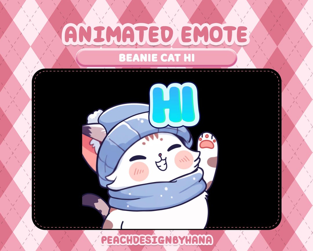 Animated Beanie Cat Hi Emote for Twitch, Youtube, Discord| Funny Emoji ...