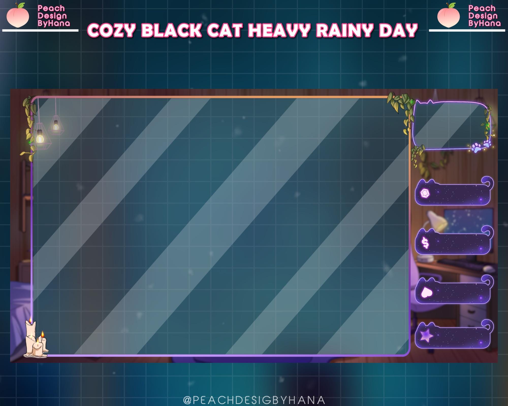 Cat Stream Animation Overlay - Kitty Twitch Pack Heavy Rainy Game Room ...