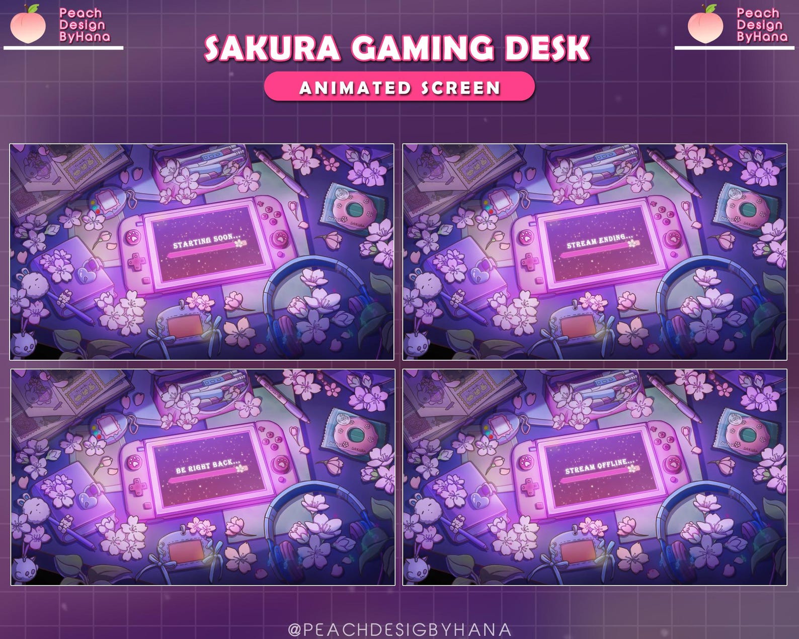 Animated Lo-fi Twitch Screen - Sakura Desk Handheld Console - Cherry ...