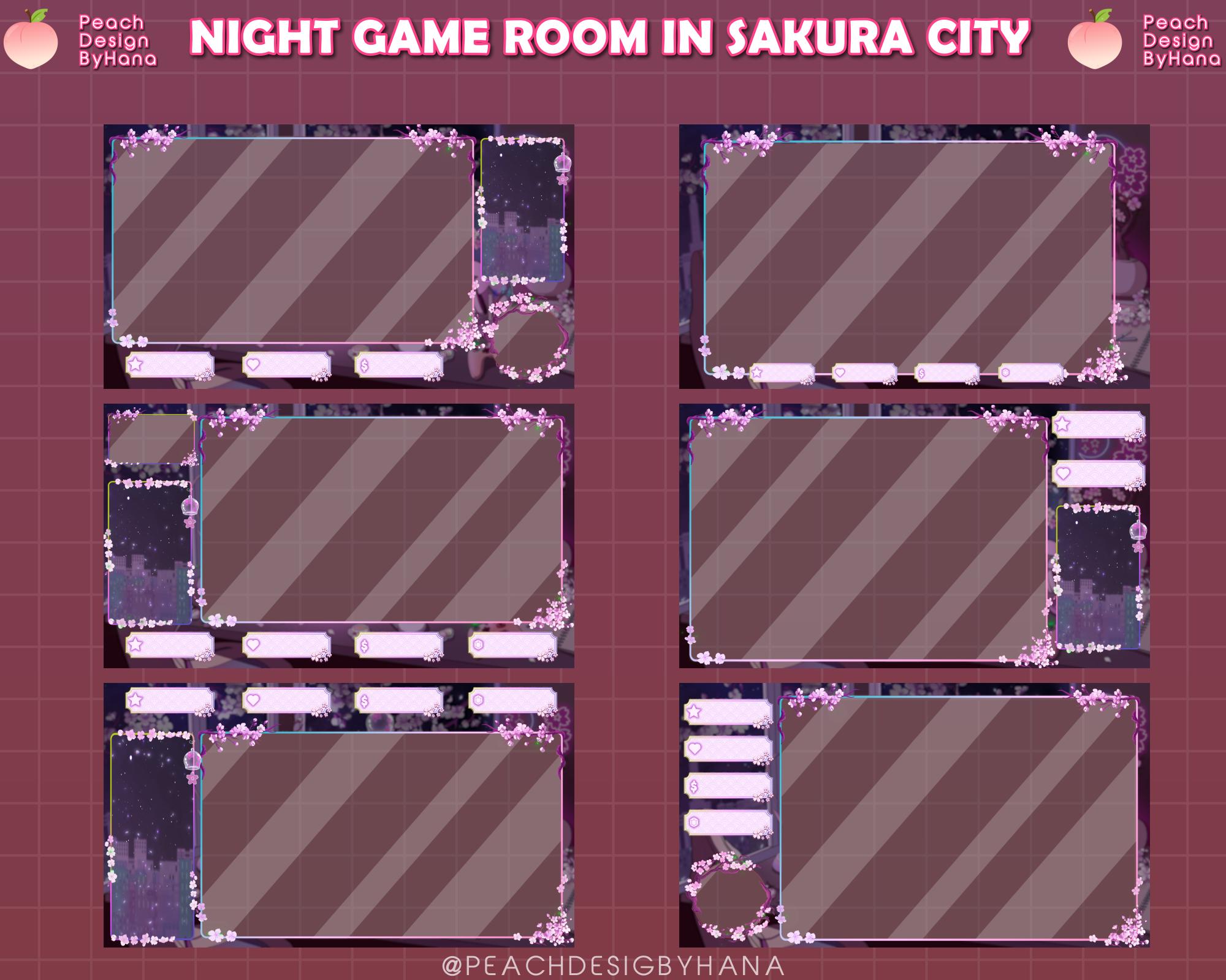 Animated Twitch Overlay Lo-fi Night Gaming Room in Sakura City - Cherry ...