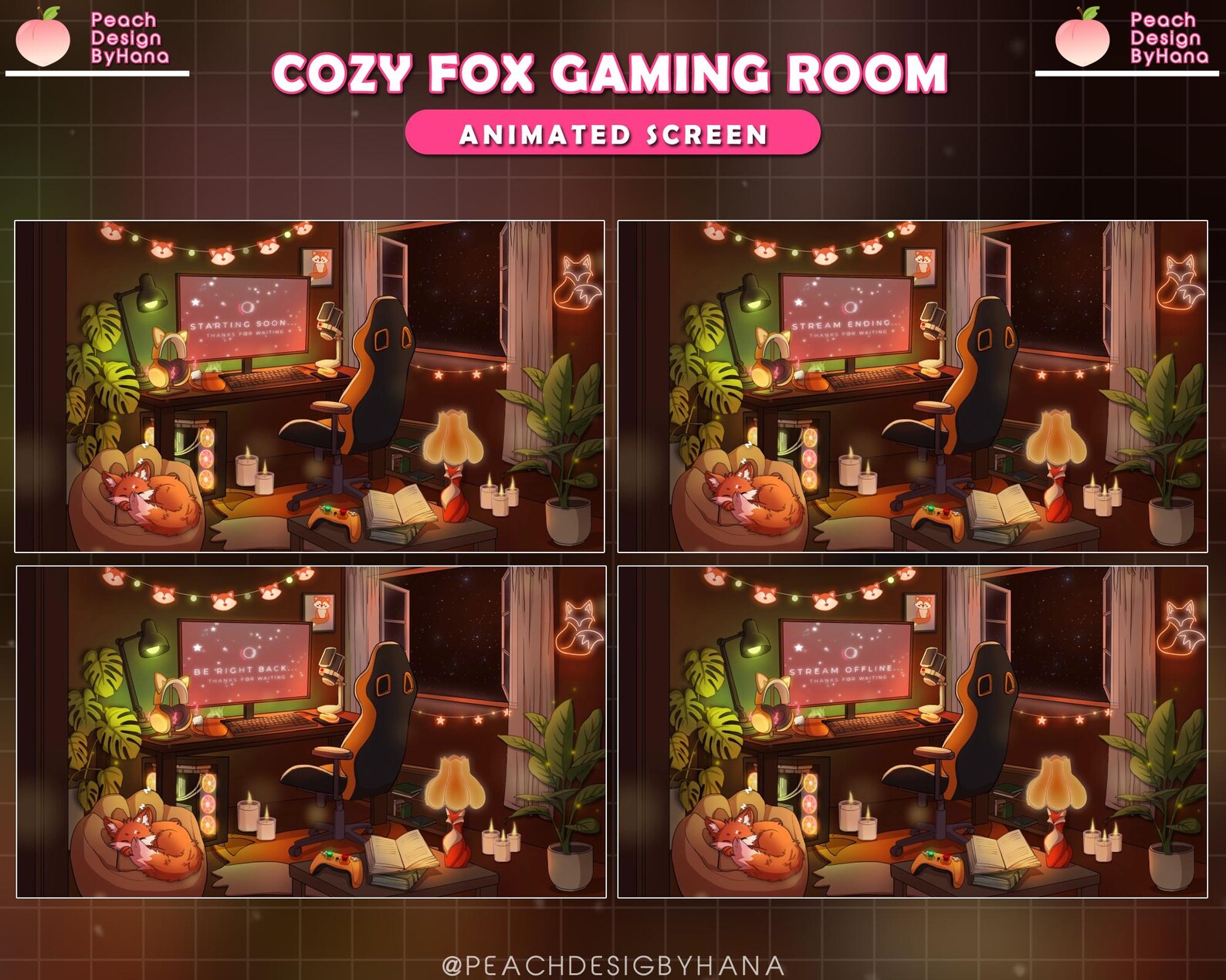 Animated Twitch Screen Cozy Fox Gaming Room - Cute Fox Stream Screen ...
