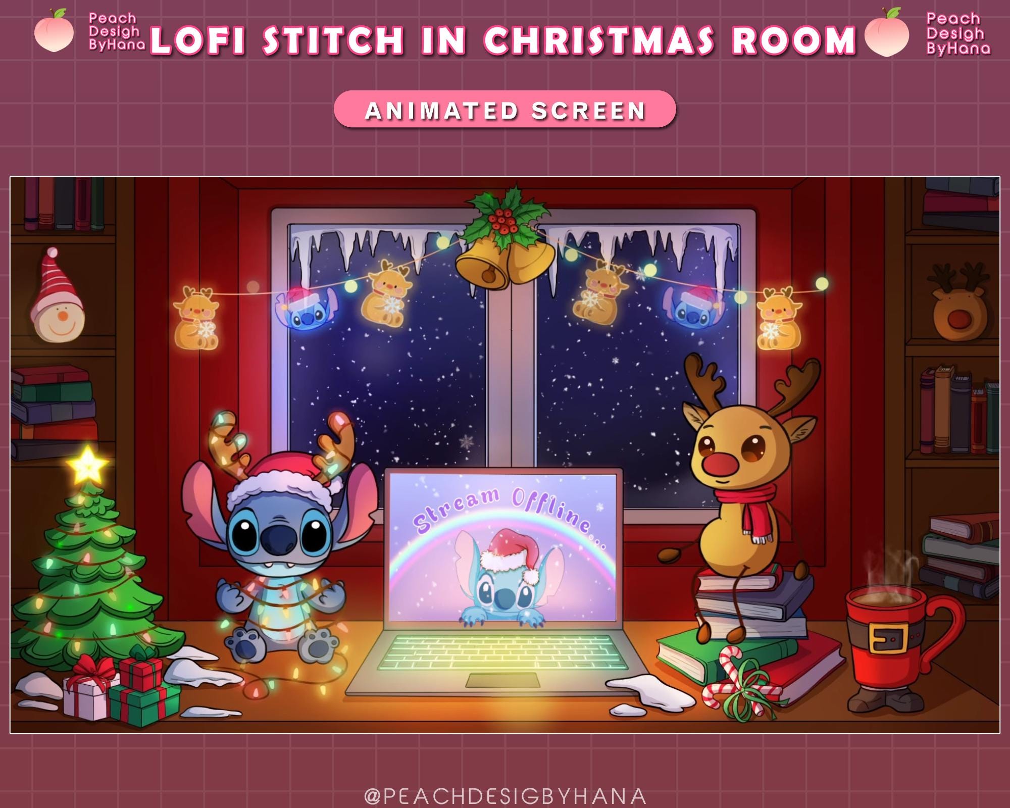 Animated Twitch Overlay Lofi Stitch in Christmas Room - Winter Stream ...