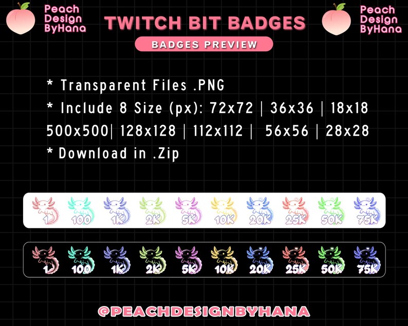 Axolotl Bit Badges for Twitch – Cute 30-tier Axolotl Bit Badge Set for ...