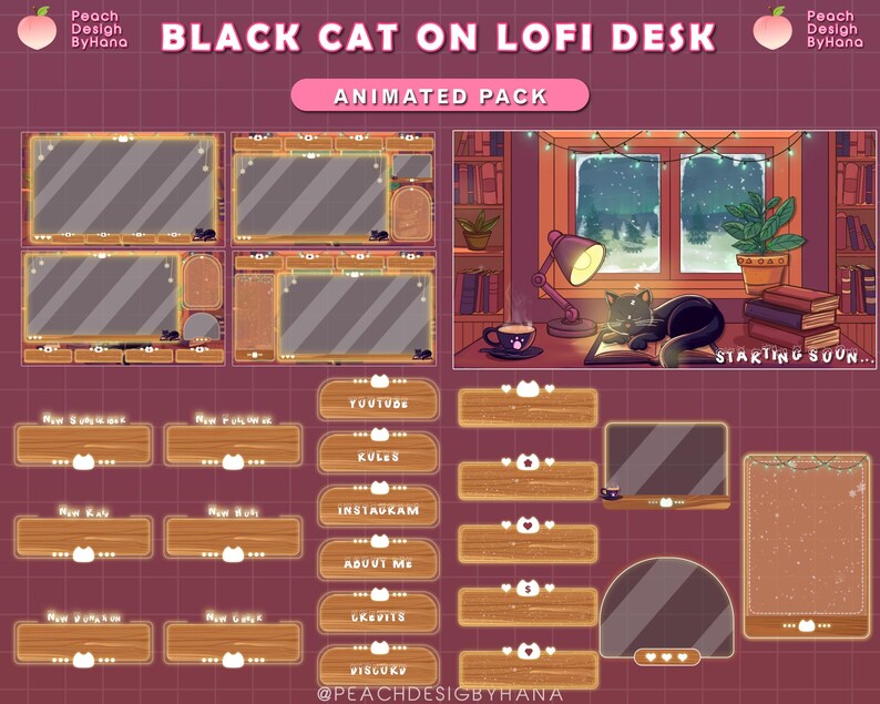 Animated Twitch Overlay Black Cat on Lofi Desk - Winter Stream Screen ...