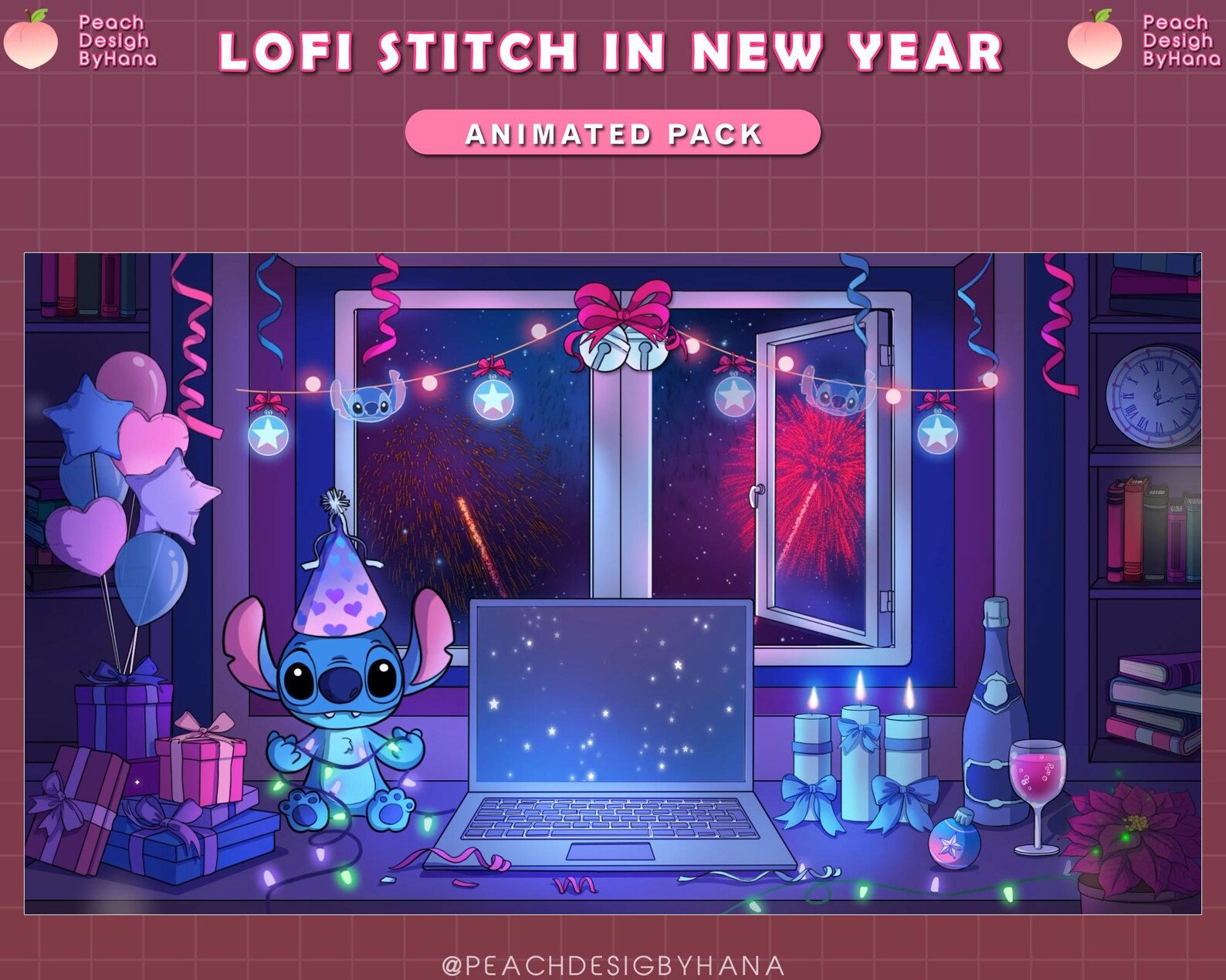 Animated Twitch Overlay Lofi Stitch in New Year’s Eve - New Year Stream ...