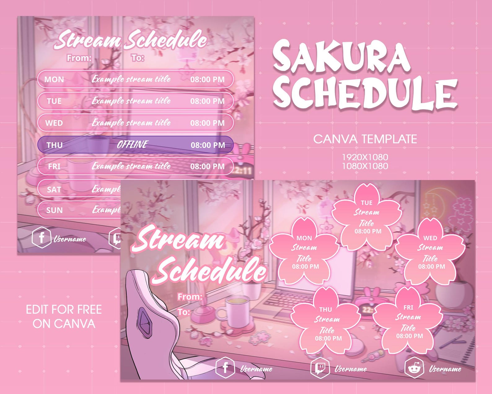 Cherry Blossom Theme Stream Schedule for Sakura Twitch Overlay, Sakura ...