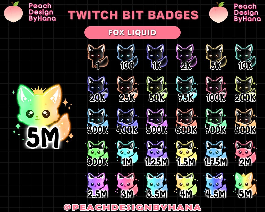 30x Liquid Fire Fox Bit Badges for Twitch, Youtube, Discord - Donated Badges for Stream - Cute ...