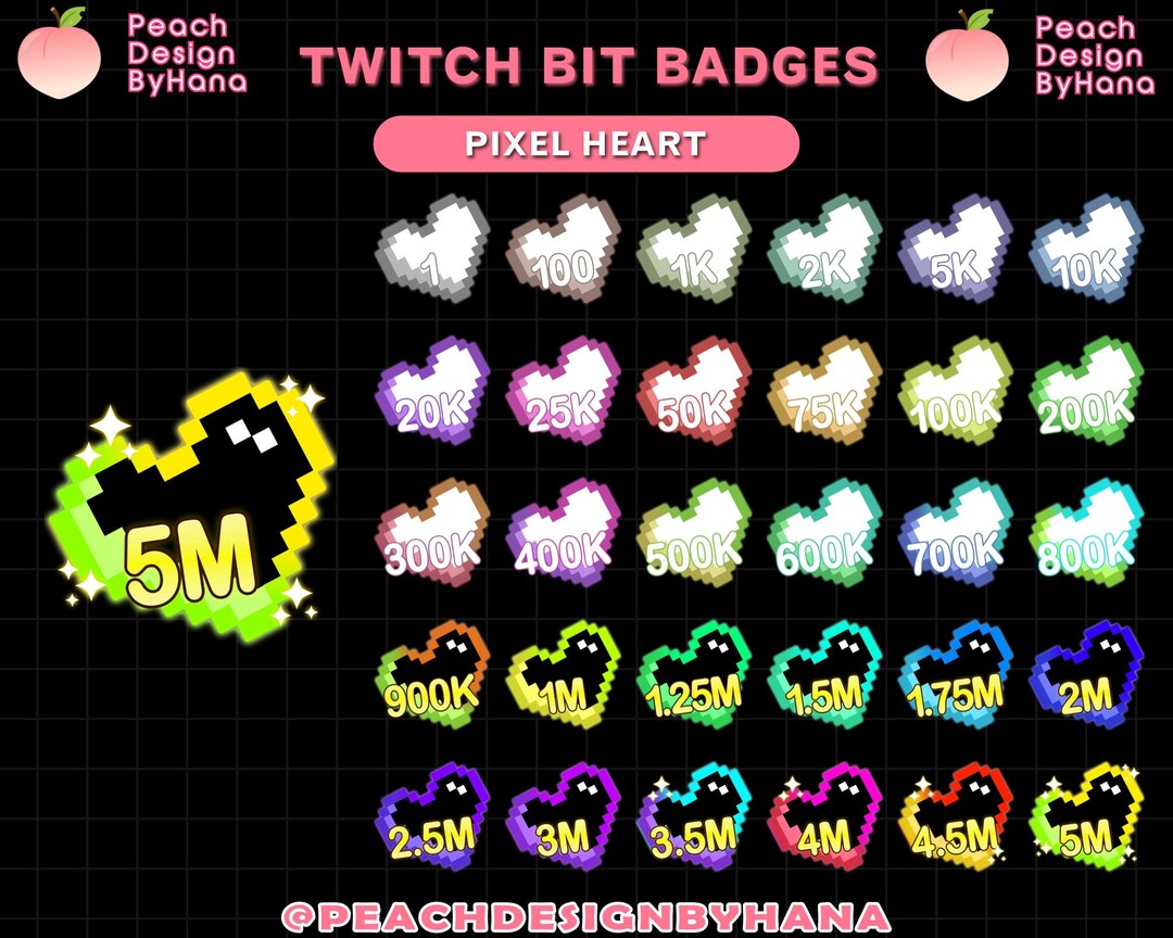 Pixel Heart Bit Badges for Twitch – 30-tier Pixel Art Heart Bit Badge ...