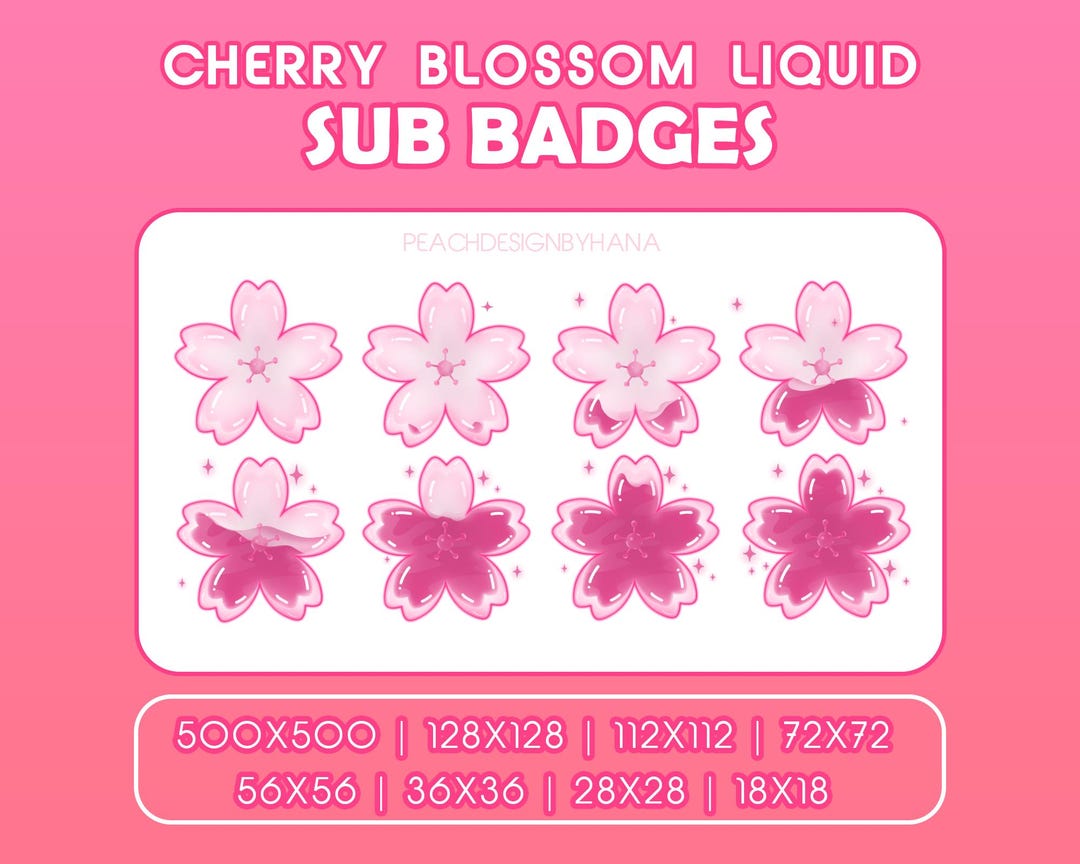 8x Pink Liquid Cherry Blossom Sub Badges for Twitch, Youtube and ...