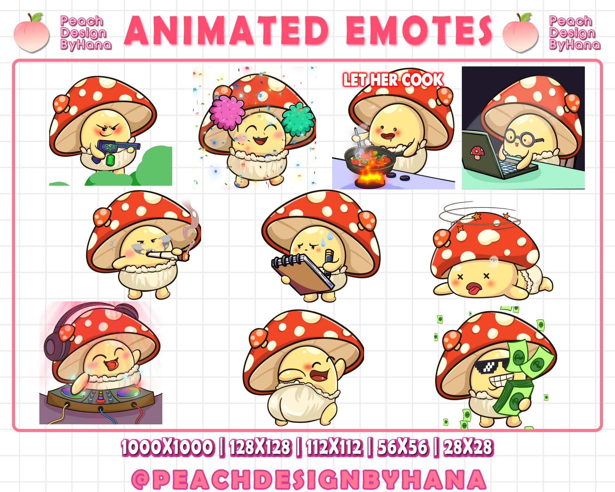 Animated Cute Mushroom Emotes for Twitch, Youtube, Discord | Animated ...