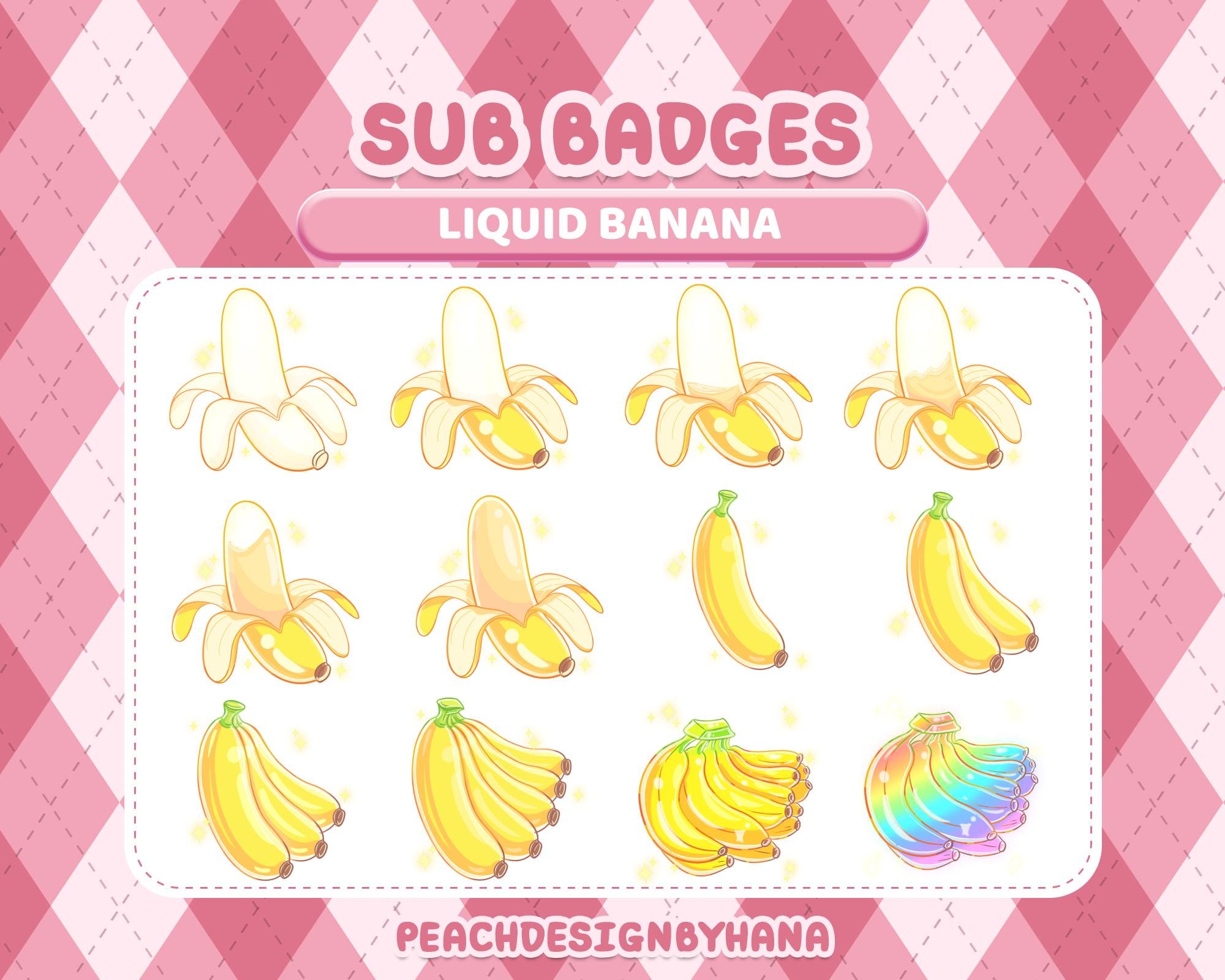 12 Liquid Banana Twitch Sub Badges| Yellow Fruit Bit Badge for ...