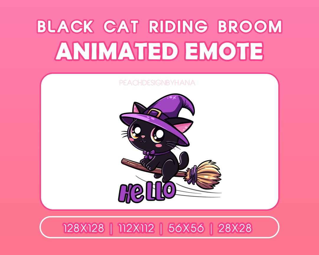 Black Cat Riding Broom Animated Emote for Twitch, Youtube, Discord ...