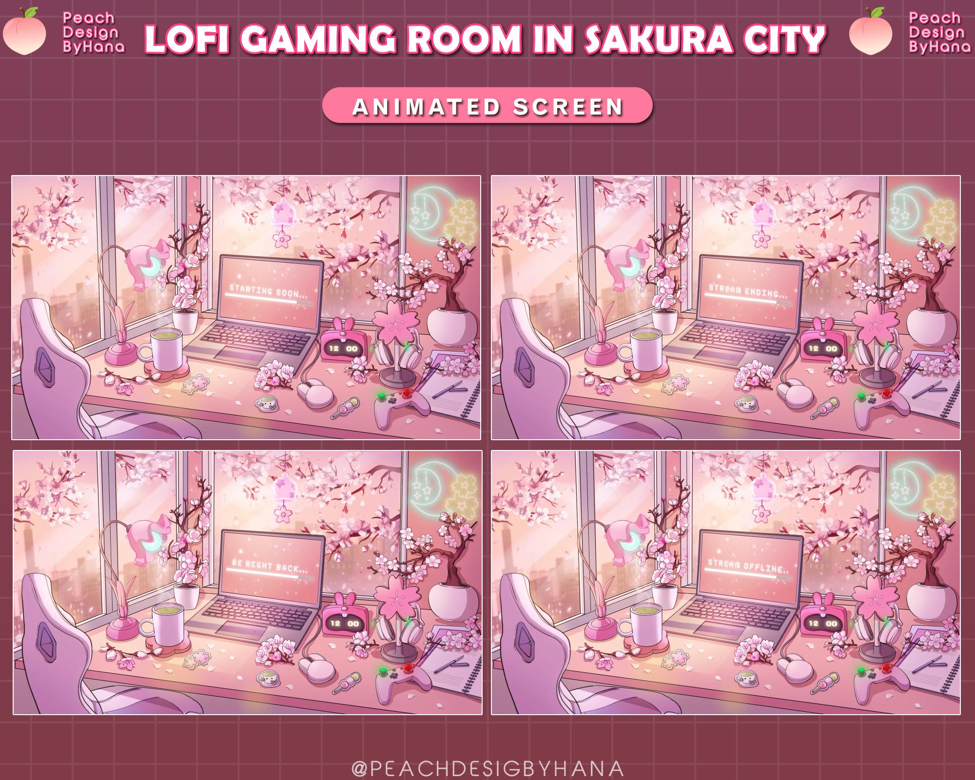 Animated Twitch Overlay Lofi Gaming Room in Sakura City - Cherry ...