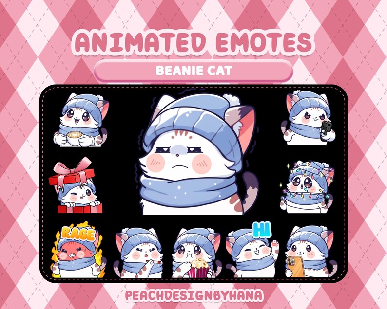 Animated Emote Pack for Twitch, Discord: Winter Beanie Cat Emoji Set ...