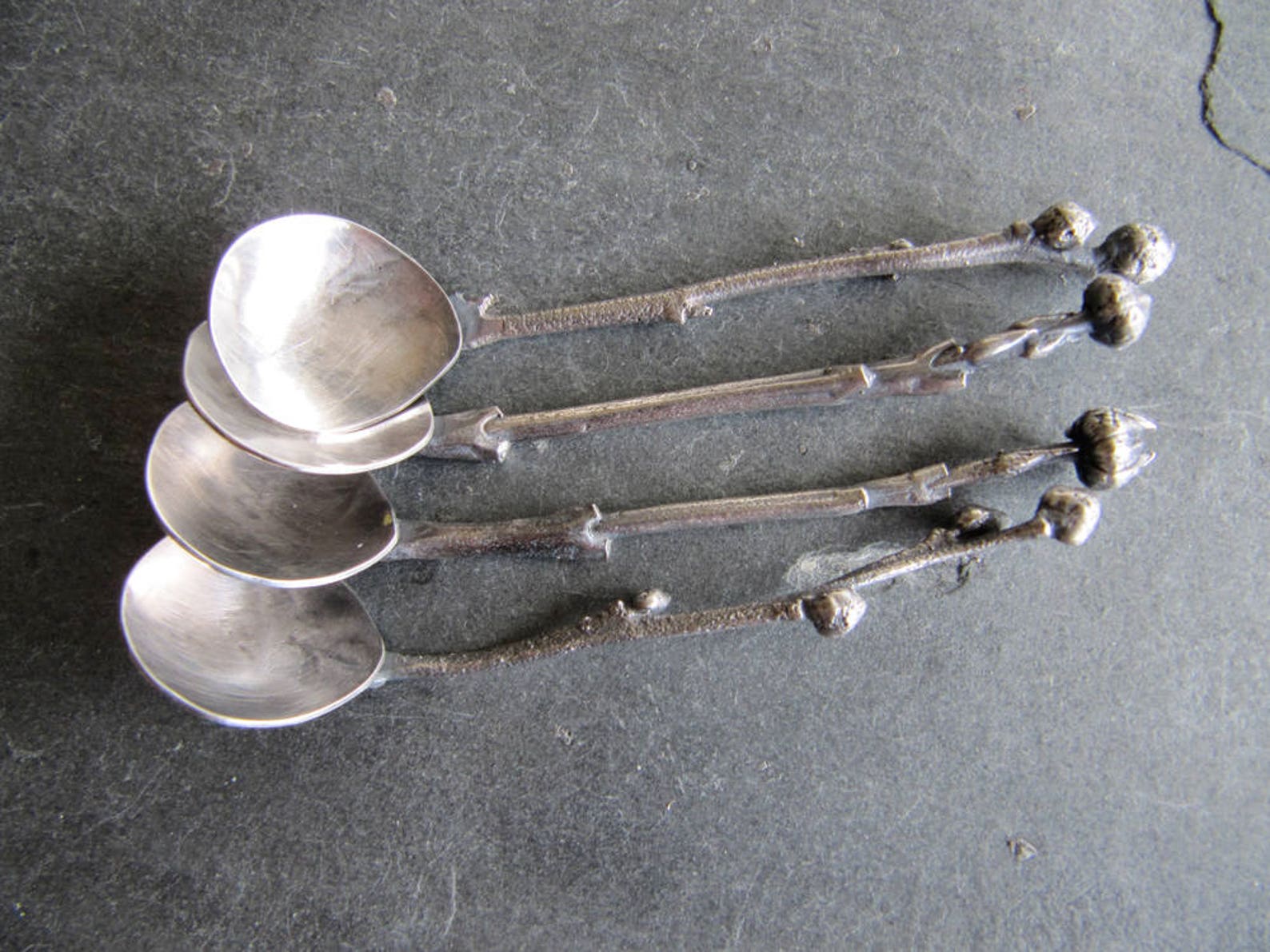 Sterling Silver Twig Spoons With Fused Glass Dish | Etsy