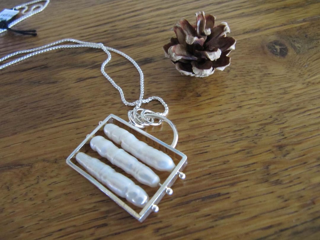 Stick Pearl Necklace in Sterling Silver Frame - Etsy