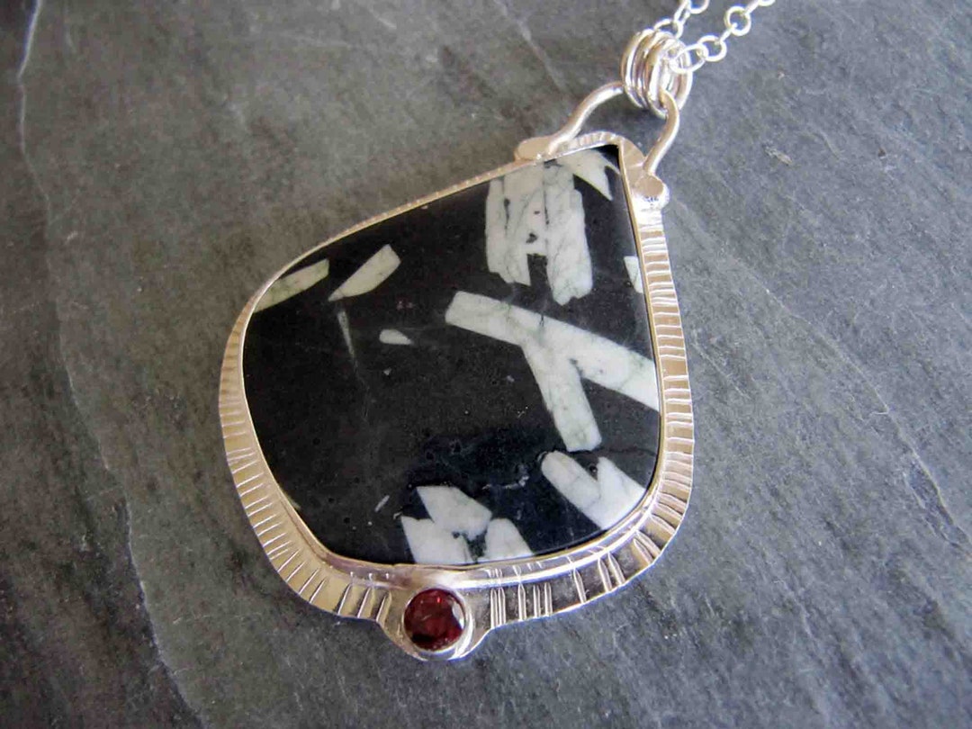Pendant of Chinese Writing Stone and Garnet in Sterling Silver - Etsy