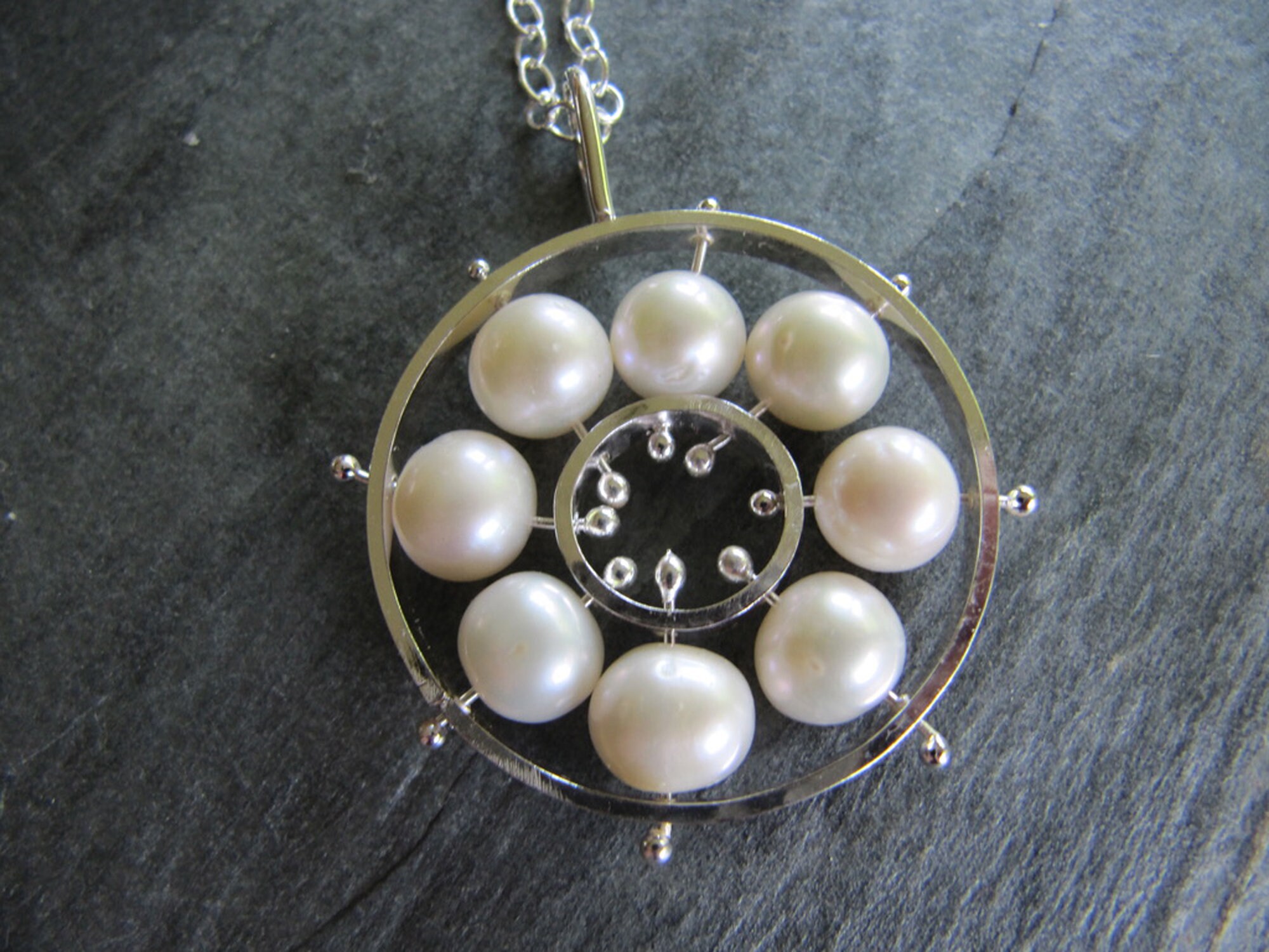 Large Circle Of Pearls Necklace in Sterling Silver | Etsy