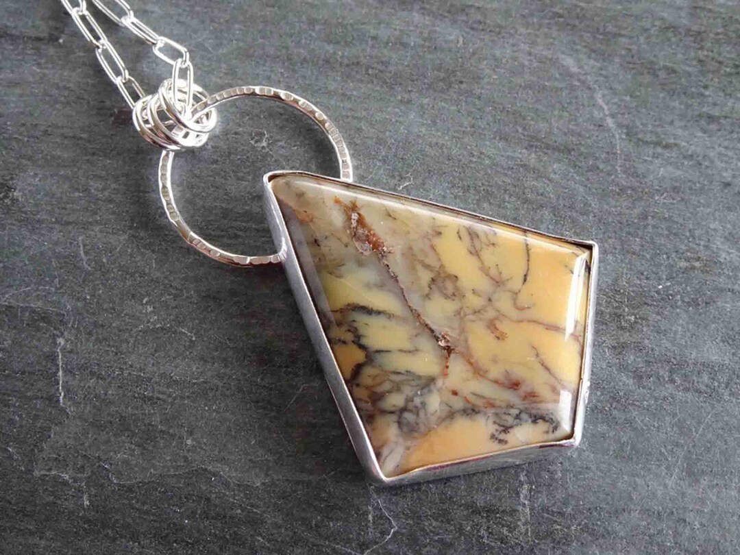 Handmade Yellow Feather Jasper and Sterling Silver Pendant - Etsy