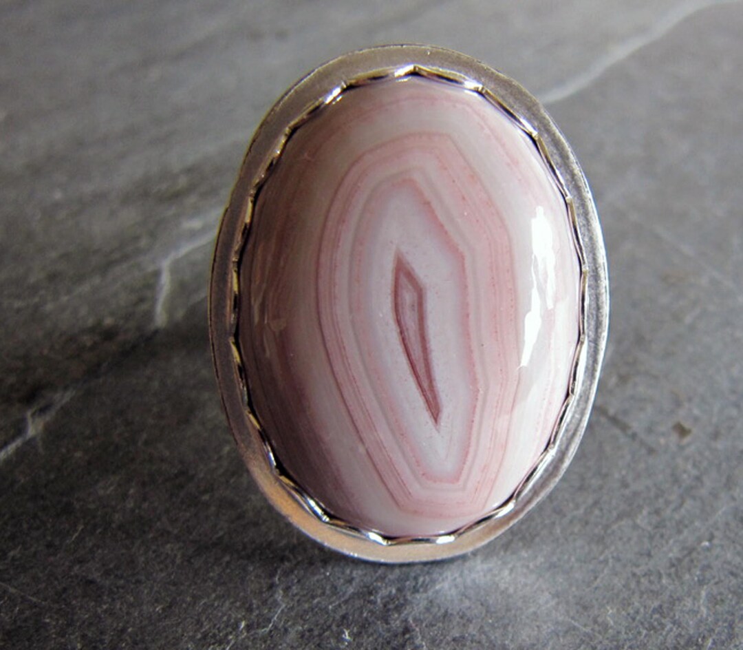 Pink Agate Ring With Textured Band Size 8 1/4 - Etsy
