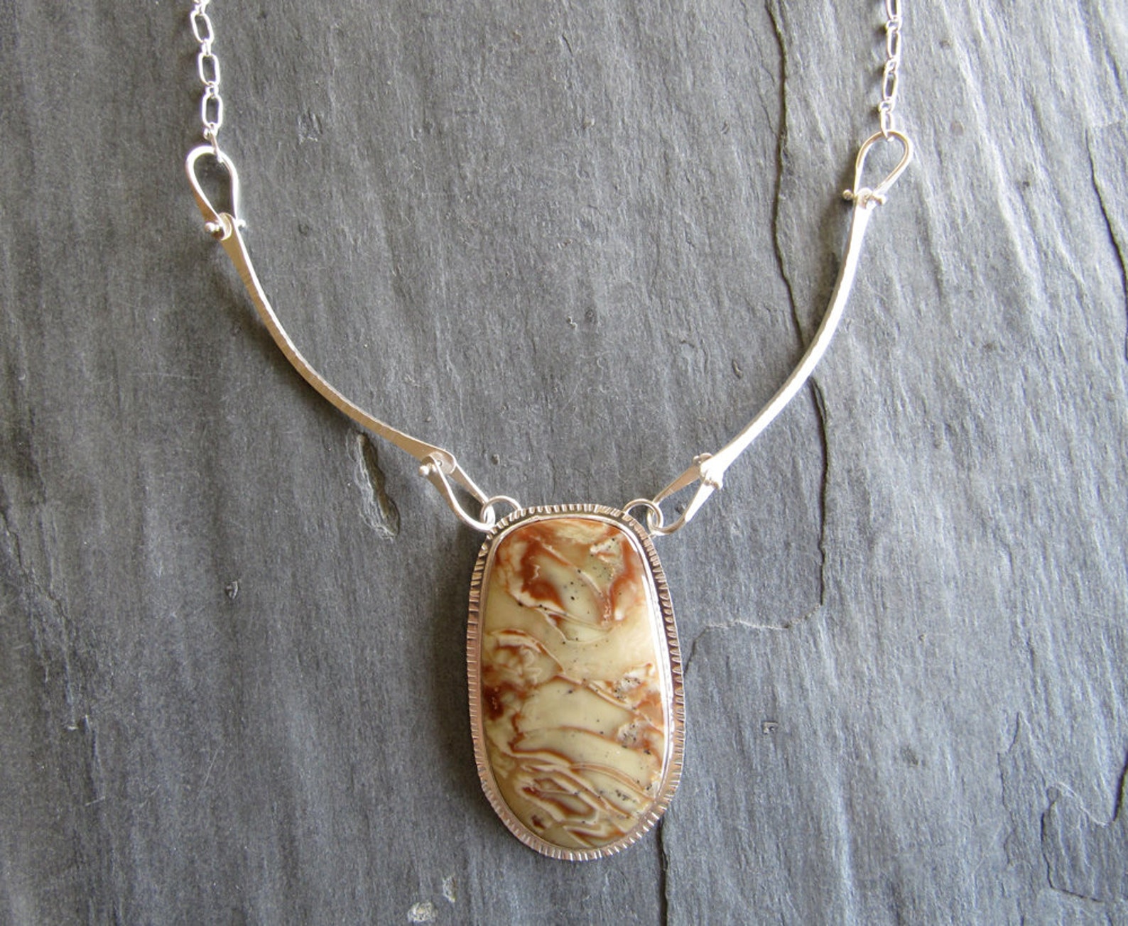 Necklace of Morrisonite Jasper in Unique Silver Setting With Bird - Etsy