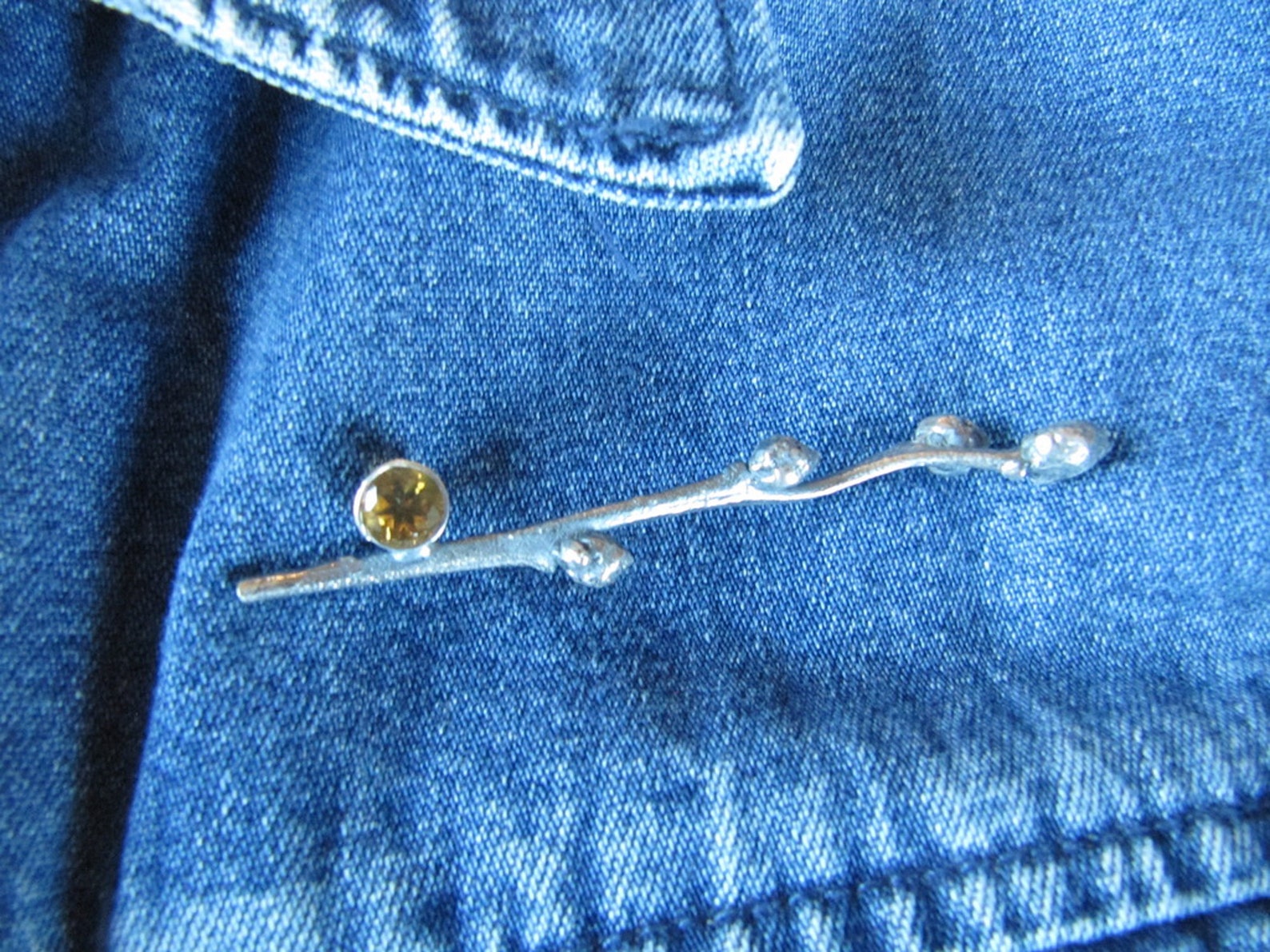 Twig and Gemstone Pins in Sterling Silver - Etsy