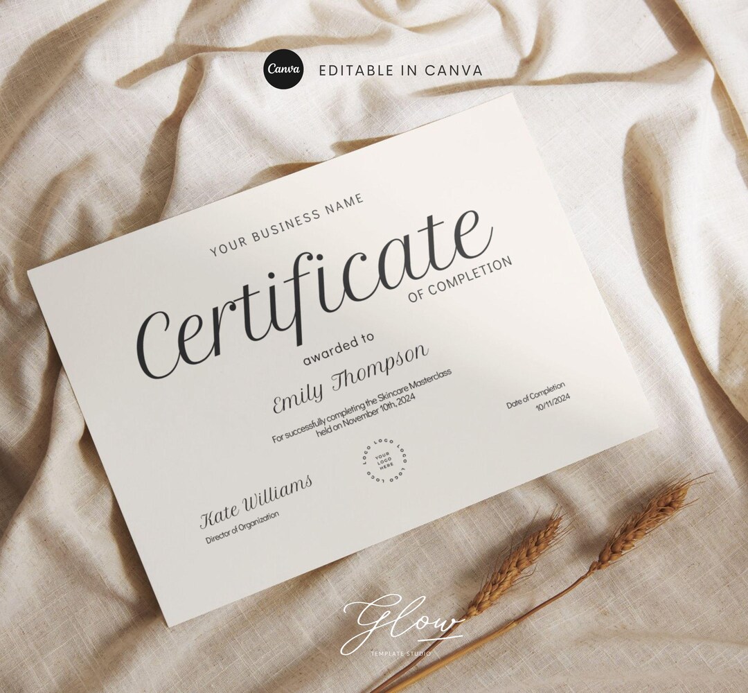 Certificate of Completion Template, Printable Course Certificate of ...