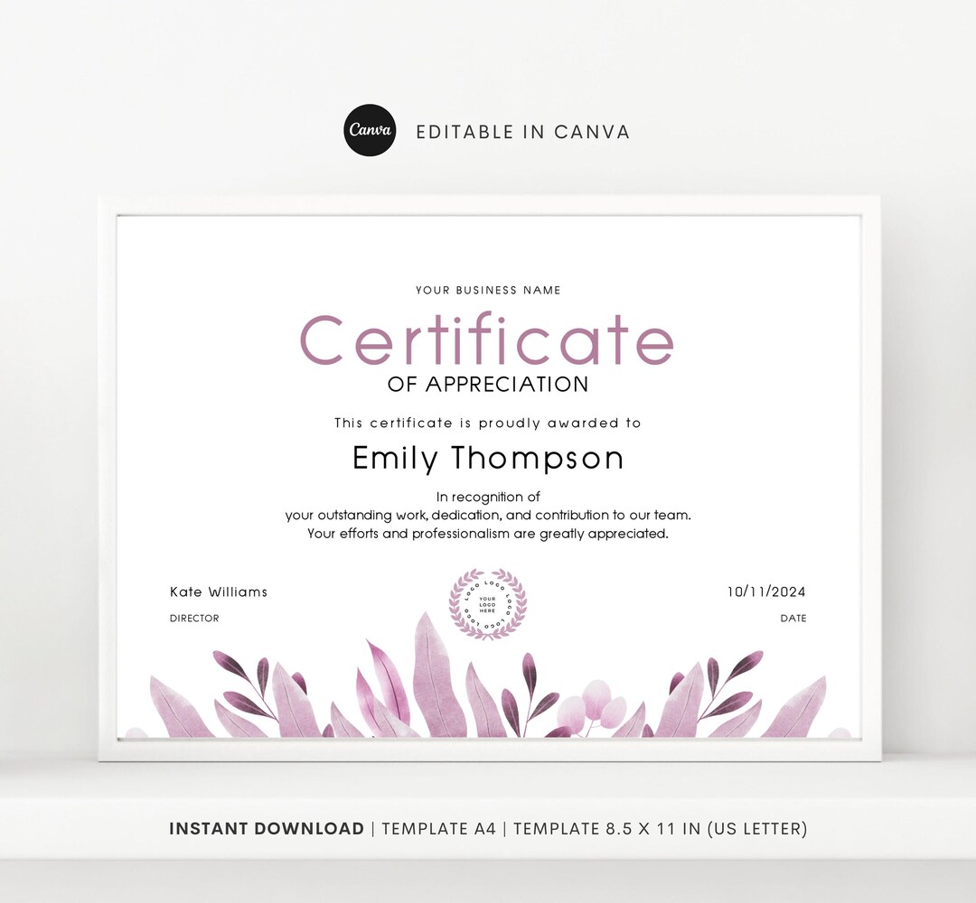 Editable Certificate of Appreciation Template: Printable Award (canva ...
