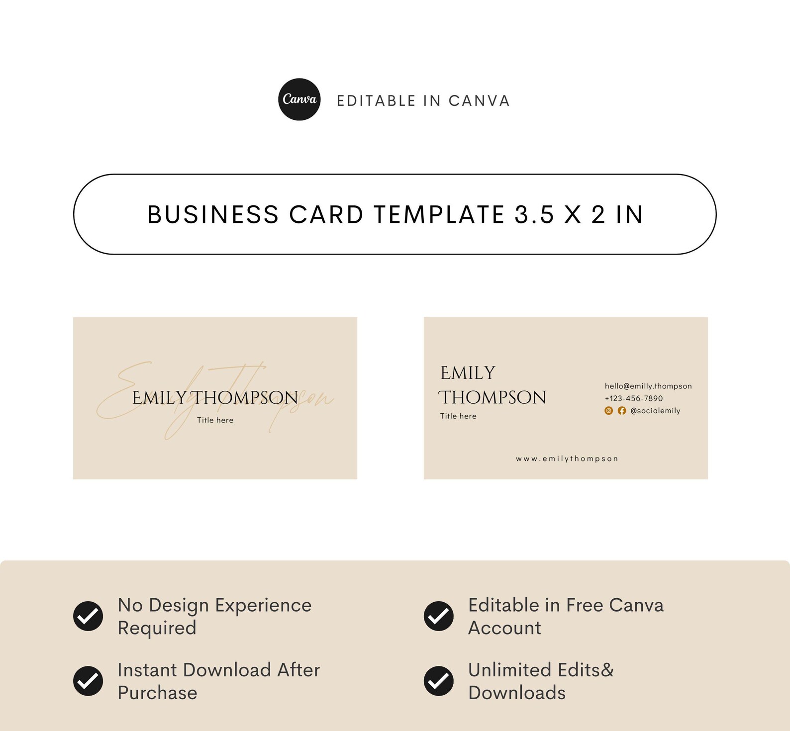 Minimalist Business Card, Business Card Template, Printable Business ...