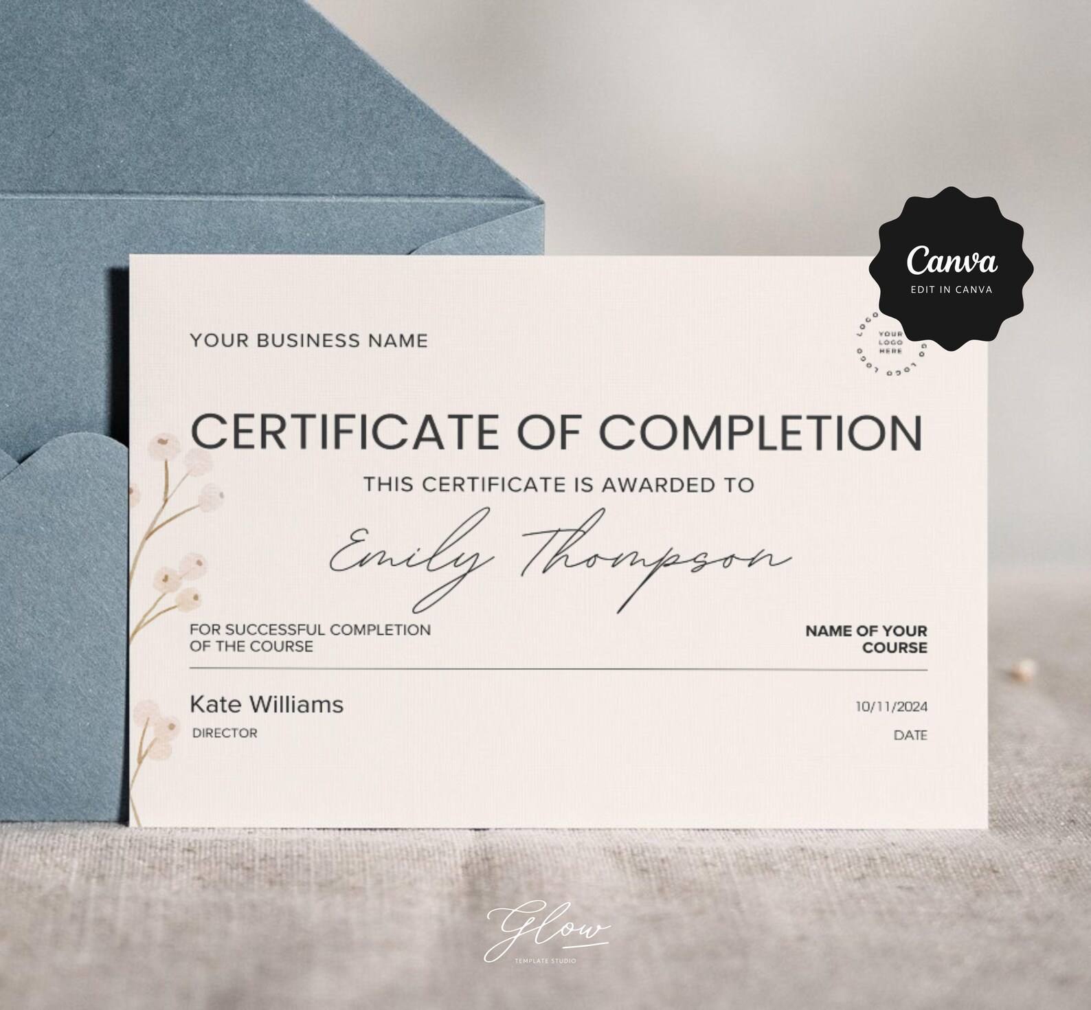 Printable Course Completion Certificate: Editable Canva Template ...