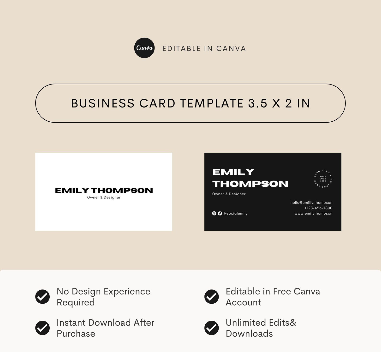 Modern Business Card, Business Card Template, Printable Business Card ...