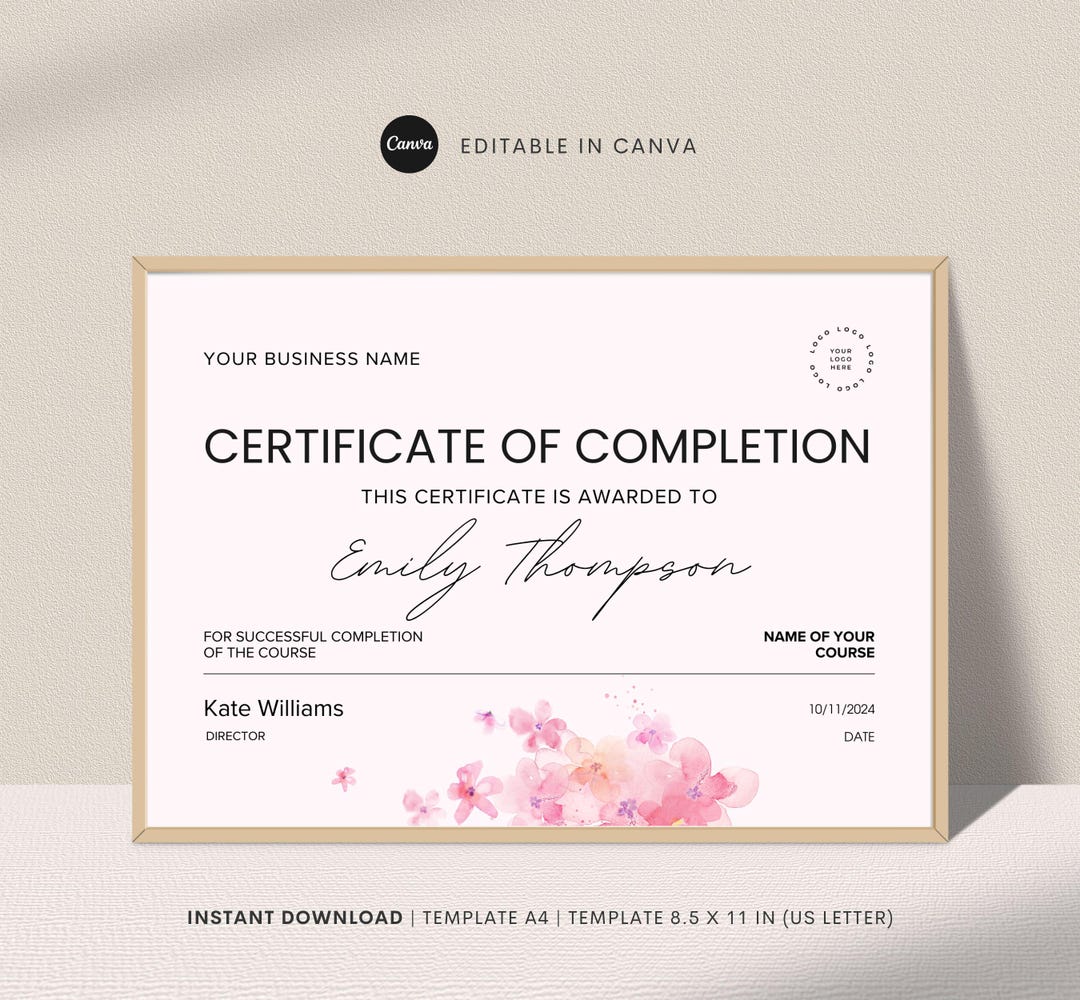 Certificate of Completion Template, Printable Course Certificate of ...