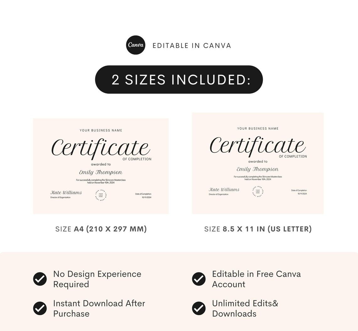 Certificate of Completion Template, Printable Course Certificate of ...